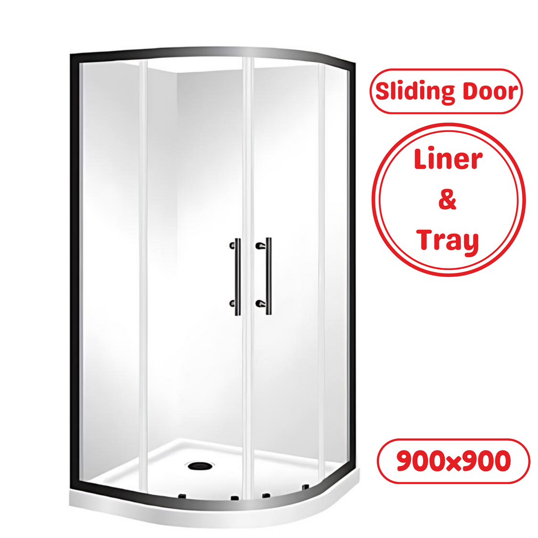 900X900MM CHROME ROUND SHOWER ENCLOSURE WITH CORNER WASTE TRAY & FLAT ...